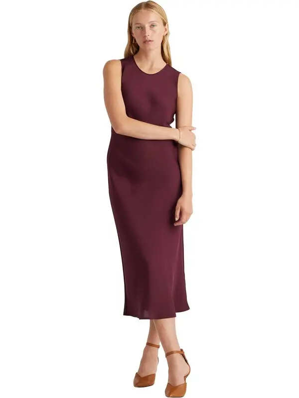 Quince Washable Stretch Silk Tank Midi Dress - Wine Tasting Red