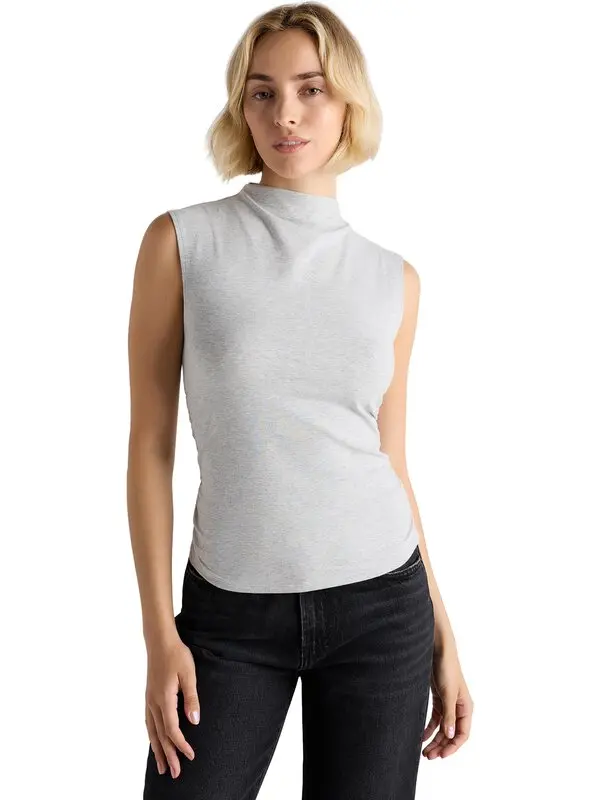 Quince Stretch Cotton Jersey Sleeveless Mock Neck Top - Heather Grey