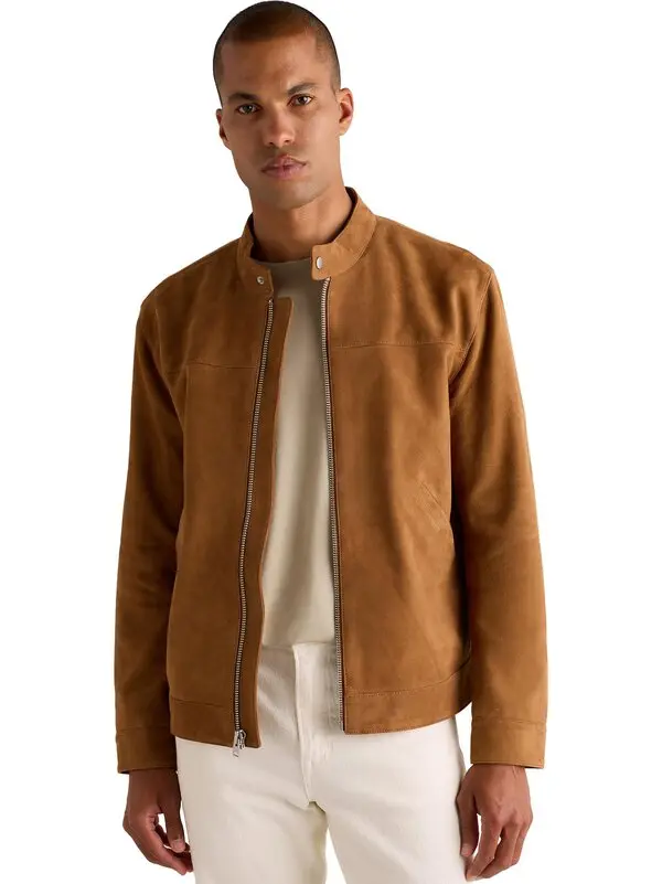 Quince Suede Café Racer Jacket - Cognac Brown