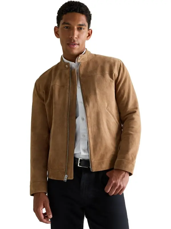 Quince Suede Café Racer Jacket - Pecan Brown
