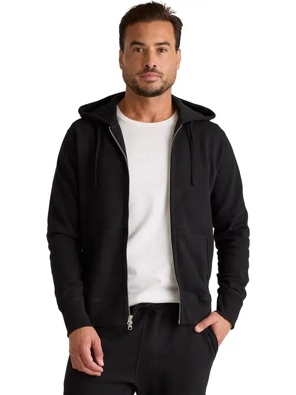 Quince Organic Midweight French Terry Full Zip Hoodie - Bold Black