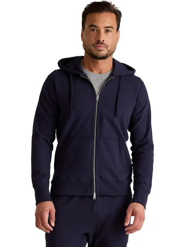 Quince Organic Midweight French Terry Full Zip Hoodie - Deep Navy