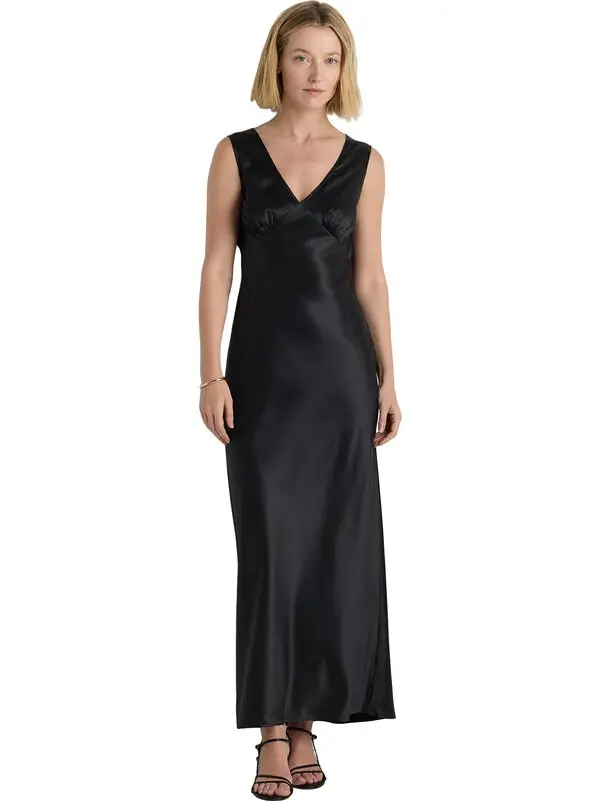 Quince V-neck Silk Maxi Dress - Black