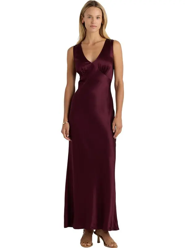 Quince V-neck Silk Maxi Dress - Wine Tasting Red