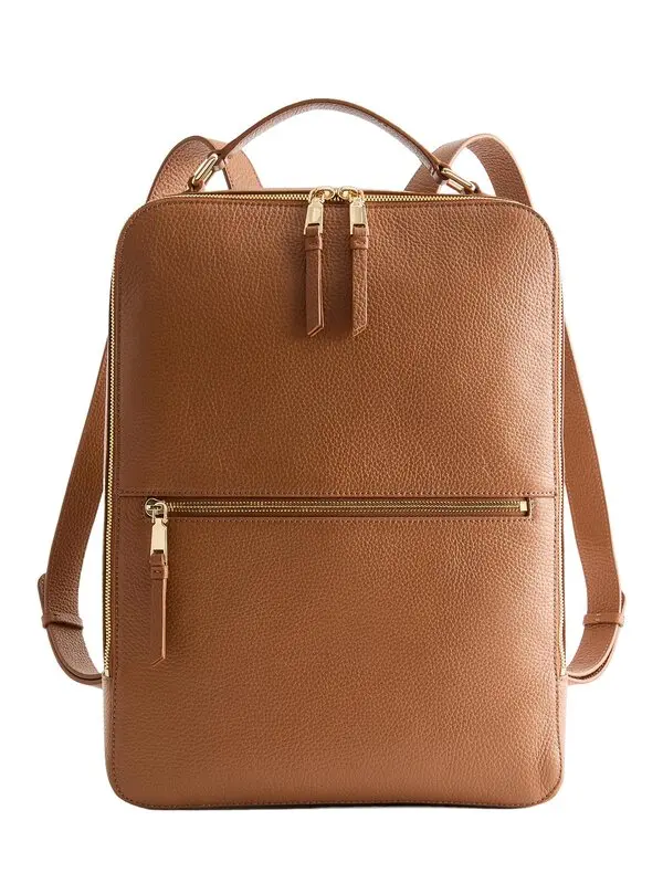 Quince Italian Leather Laptop Backpack - Cognac