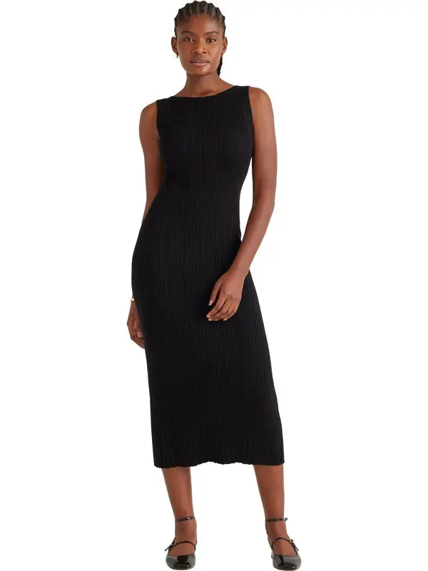 Quince Cotton Cashmere Ribbed Sleeveless Midi Dress - Black
