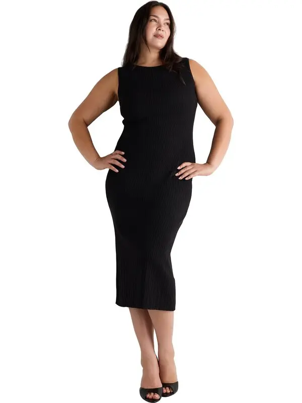 Quince Cotton-cashmere Ribbed Midi Dress - Black