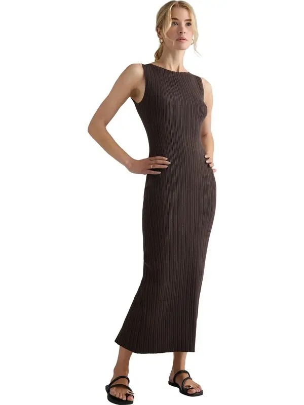 Quince Cotton Cashmere Ribbed Sleeveless Midi Dress - Mocha Heather