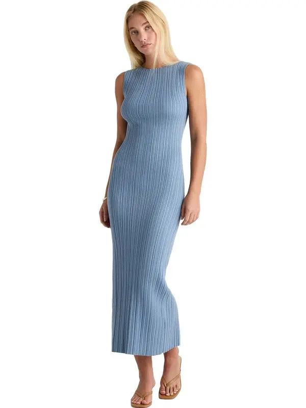 Quince Cotton Cashmere Ribbed Sleeveless Midi Dress - Mountain Spring Blue