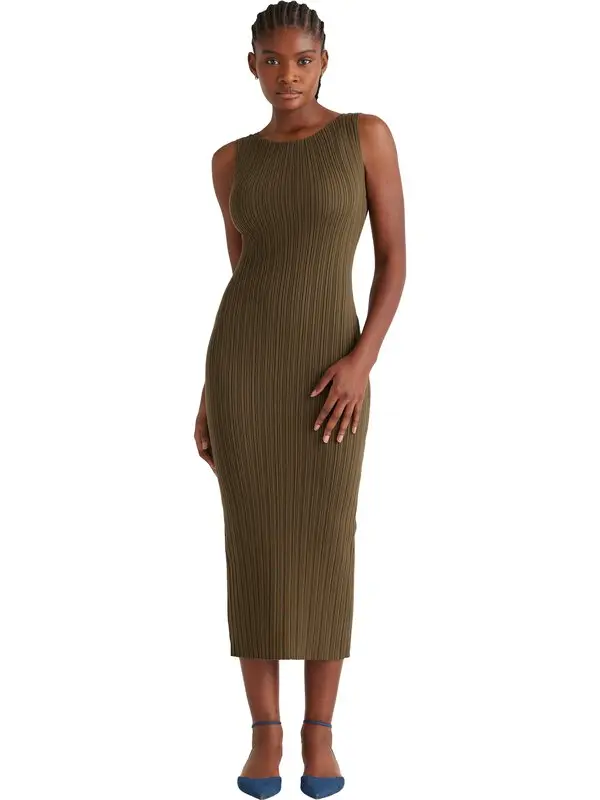 Quince Cotton Cashmere Ribbed Sleeveless Midi Dress - Olive