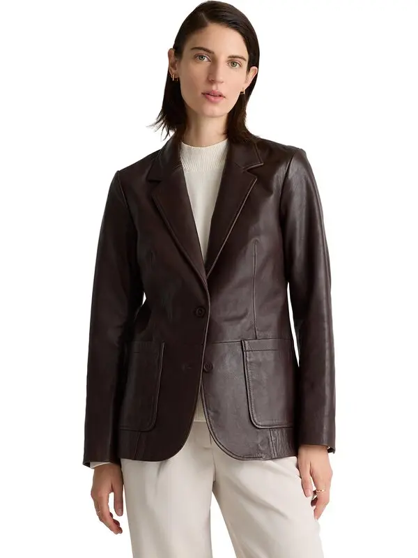 Quince Leather Blazer - Brown
