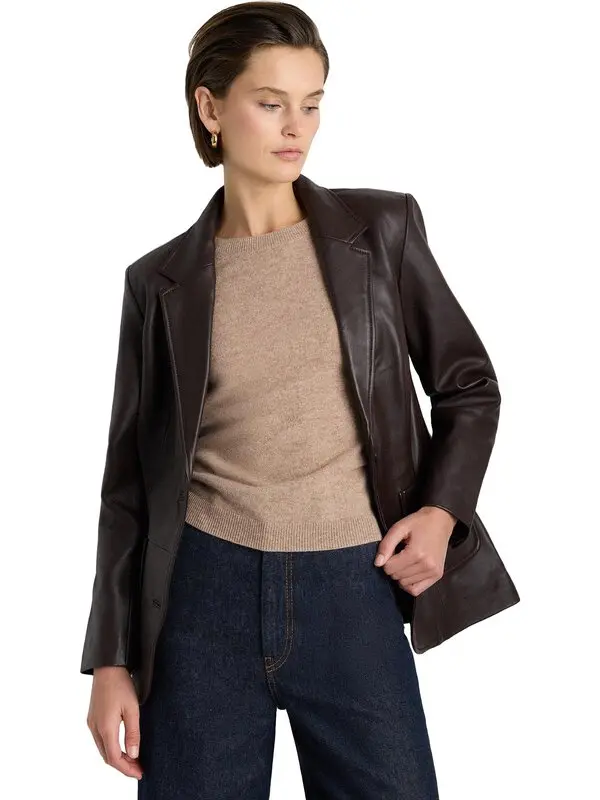 Quince Leather Blazer - Rich Brown