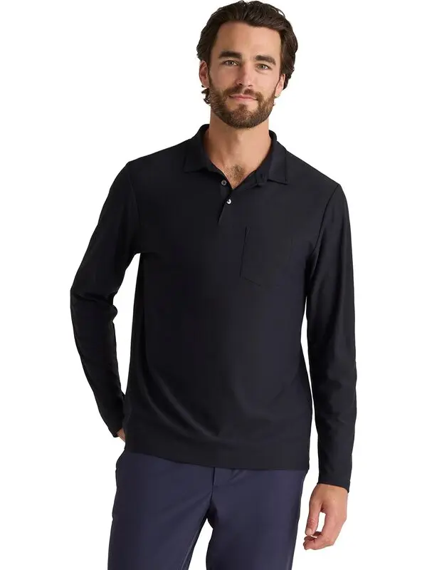 Quince Propique Performance Long Sleeve Polo - Black