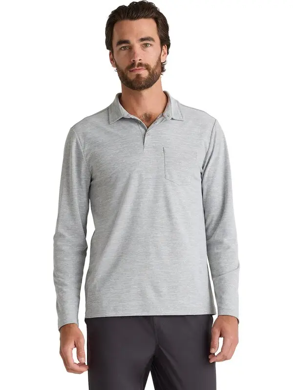 Quince Propique Performance Long Sleeve Polo - Light Grey