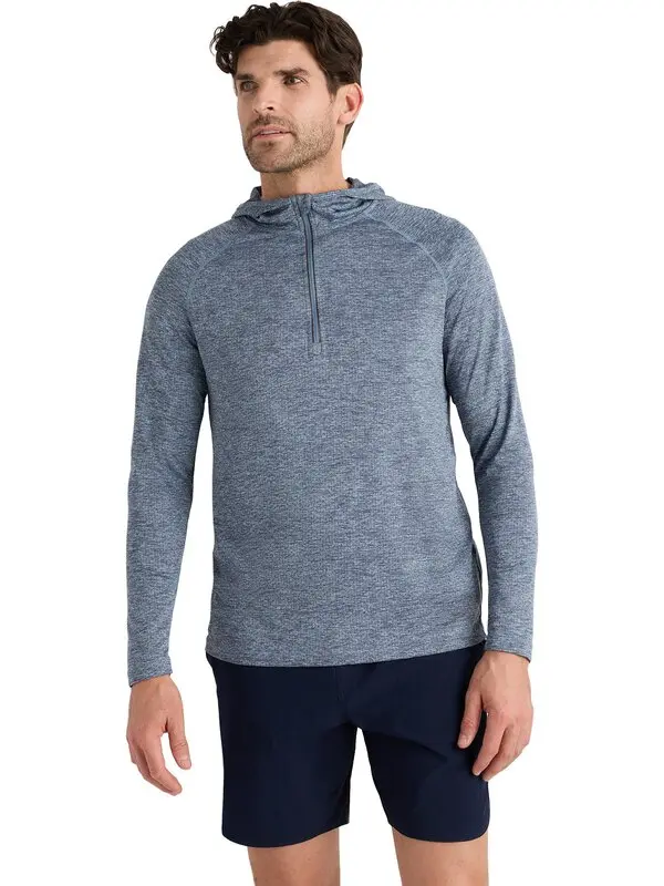 Quince Mesh Performance Training Quarter Zip Hoodie - Heather Blue
