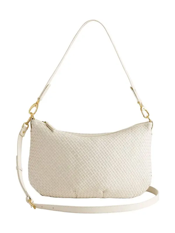 Quince Italian Leather Convertible Crescent Handwoven Bag - Bone