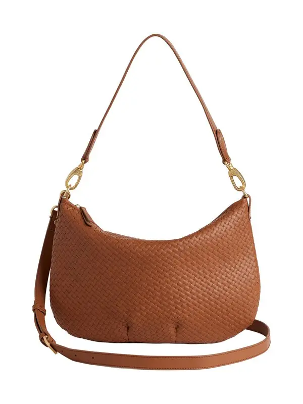 Quince Italian Leather Convertible Crescent Handwoven Bag - Cognac