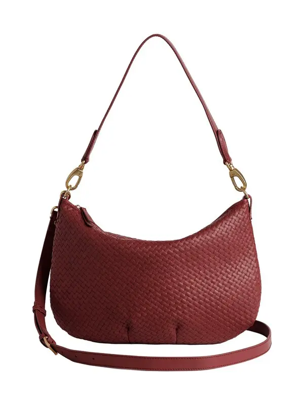 Quince Italian Leather Convertible Crescent Handwoven Bag - Merlot