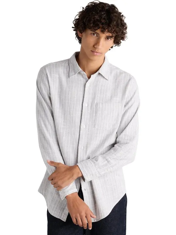 Quince Stretch Selvage Shirt - Mini Blue Stripe