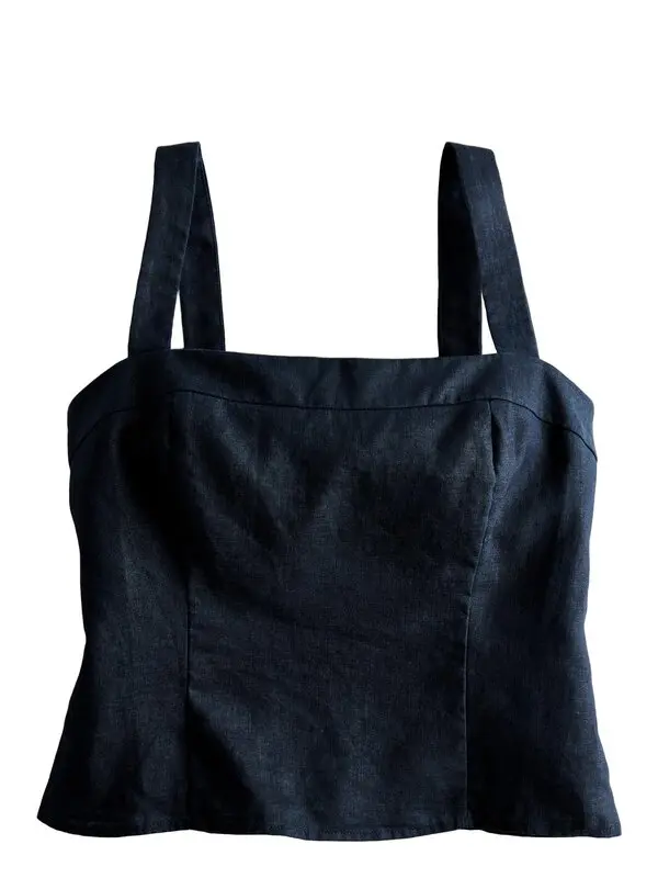 Quince 100% European Linen Fitted Tank Top - Black