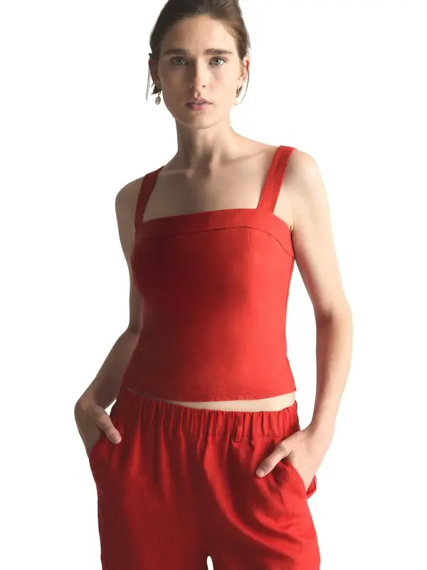 Quince 100% European Linen Fitted Tank Top - Chile