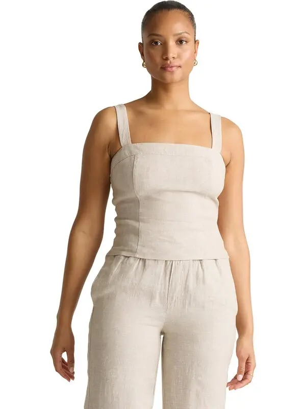 Quince 100% European Linen Fitted Tank Top - Flax
