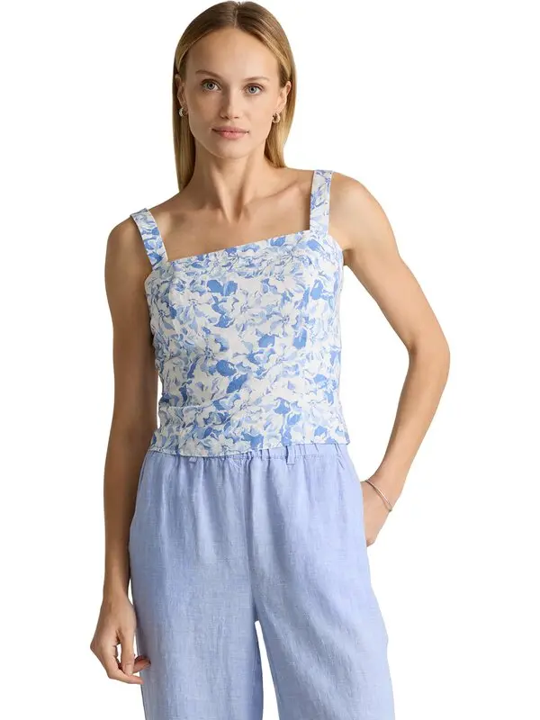 Quince 100% European Linen Fitted Tank Top - Floral Waterfall