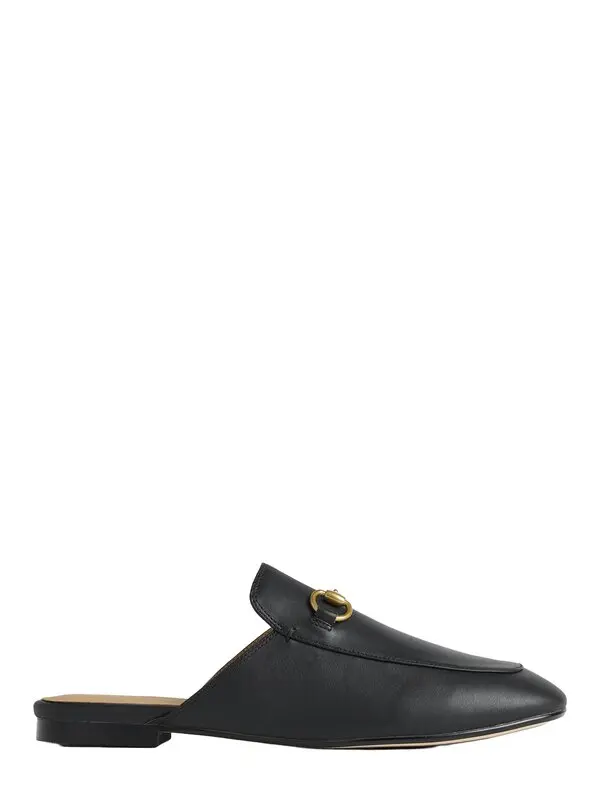 Quince Italian Leather Horsebit Loafer Mule - Black