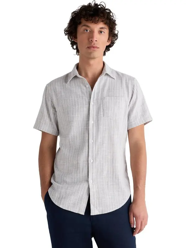 Quince Stretch Selvage Short Sleeve Shirt - Mini Blue Stripe