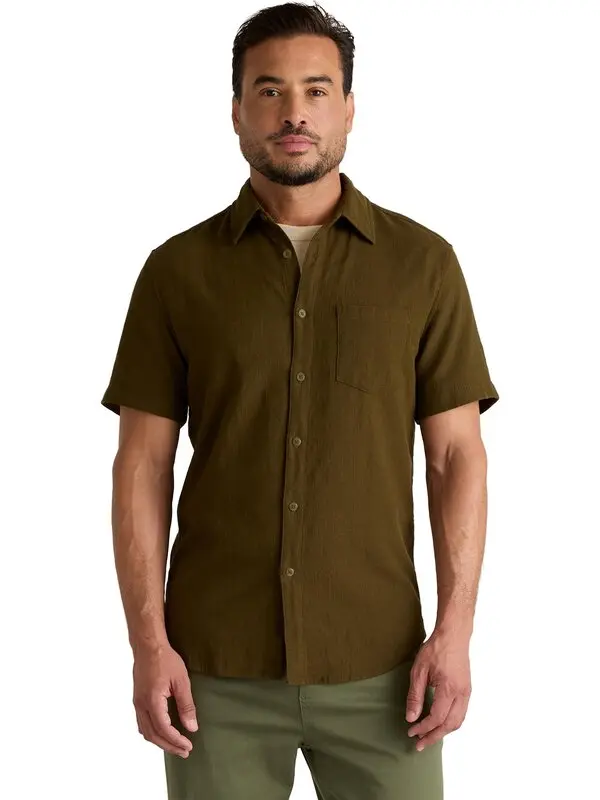 Quince Stretch Selvage Short Sleeve Shirt - Olive
