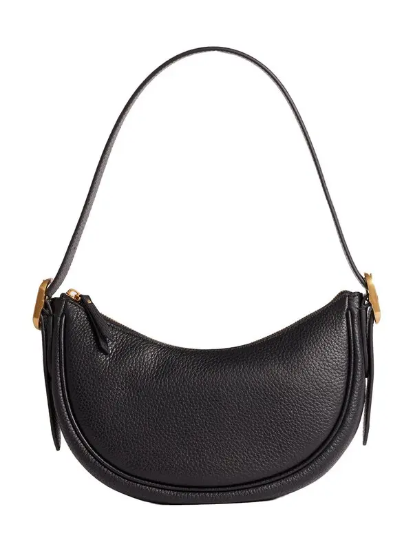 Quince Italian Leather Mini Crescent Shoulder Bag - Black