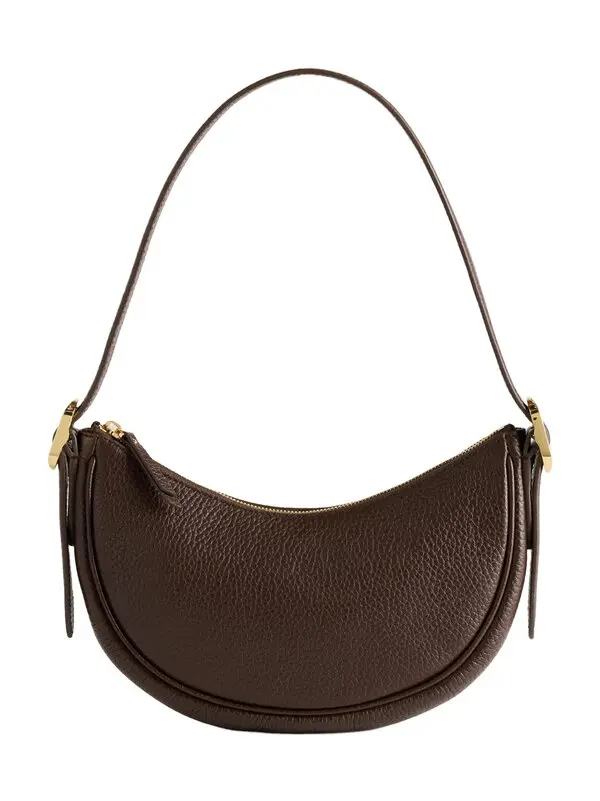 Quince Italian Leather Mini Crescent Shoulder Bag - Espresso Brown