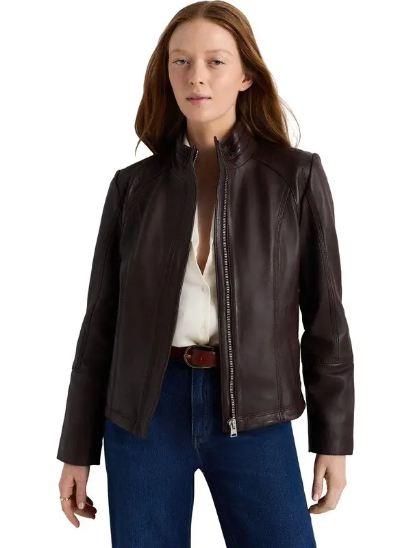 Quince Stand-collar Leather Jacket - Rich Brown