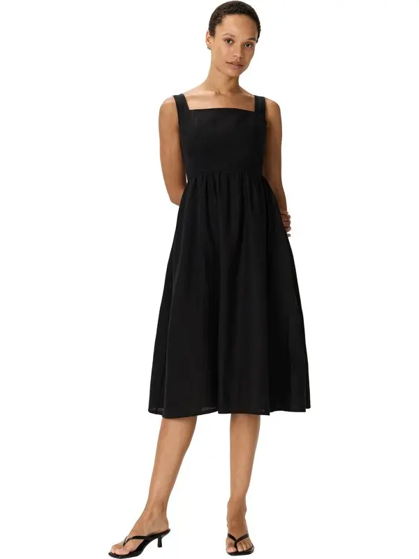 Quince 100% European Linen Fit & Flare Midi Dress - Black