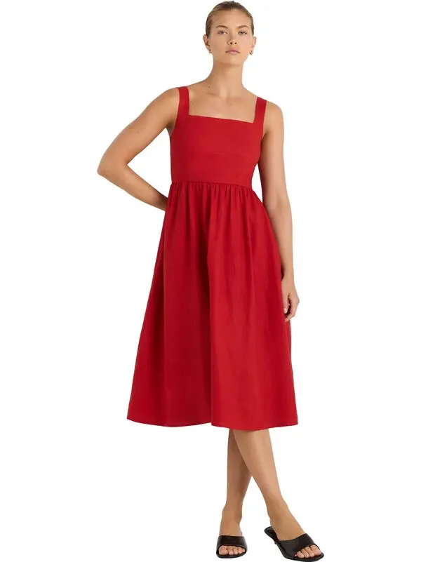 Quince 100% European Linen Fit & Flare Midi Dress With Floral Print - Chile