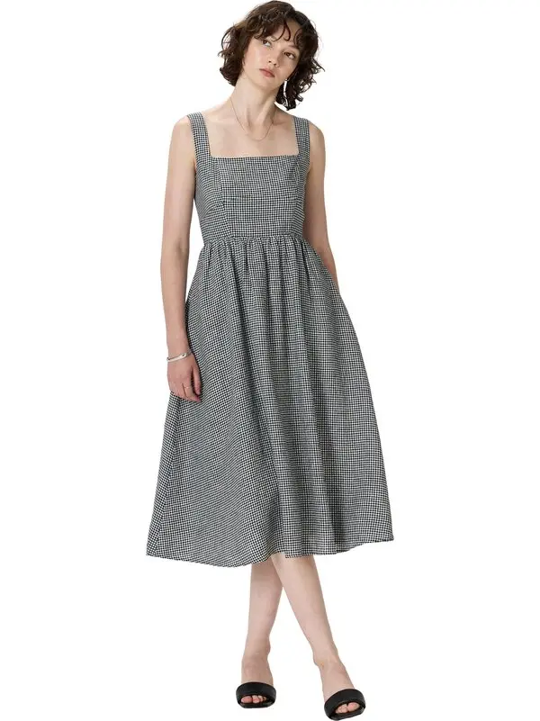 Quince 100% European Linen Fit & Flare Midi Dress - Classic Mini Gingham