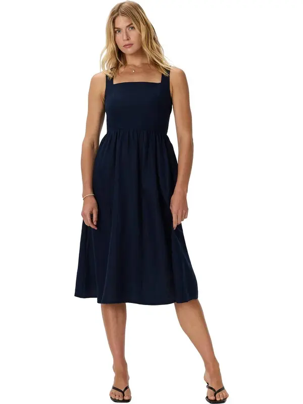 Quince 100% European Linen Fit & Flare Midi Dress - Deep Navy