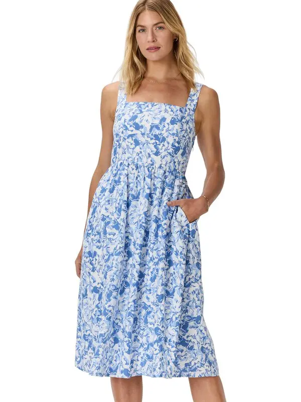 Quince 100% European Linen Fit & Flare Midi Dress - Floral Waterfall