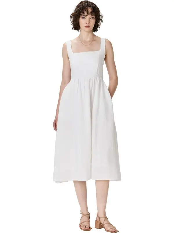 Quince 100% European Linen Fit & Flare Midi Dress - White