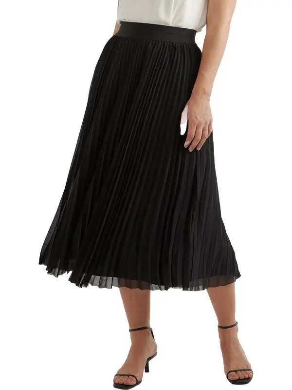 Quince Chiffon Pleated Midi Skirt - Black