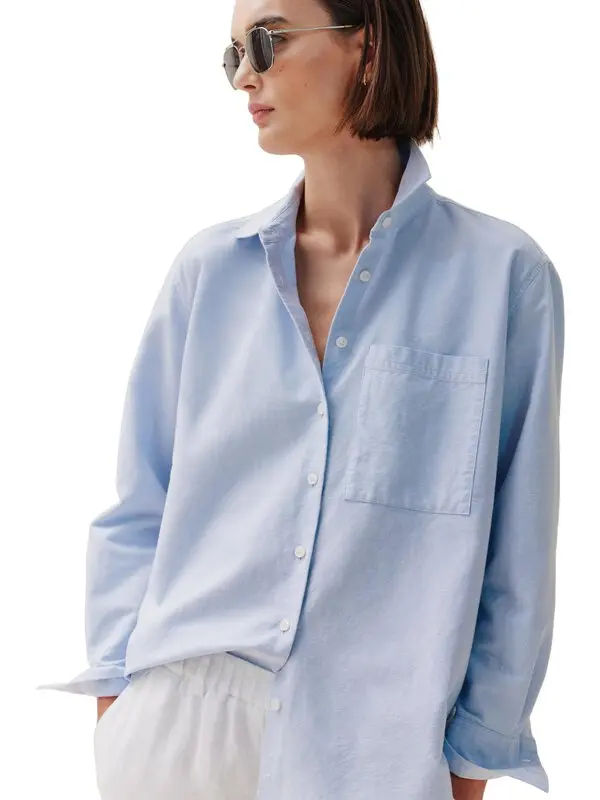 Quince Organic Cotton Relaxed Oxford Shirt - Pale Blue