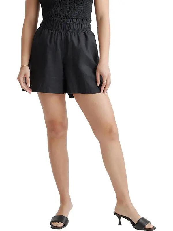 Quince Linen High Waisted Shorts - Black