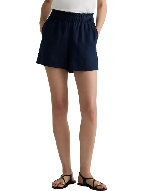 Quince Linen High Waisted Shorts - Deep Navy