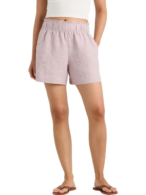Quince Linen High Waisted Shorts - Vintage Pink Chambray