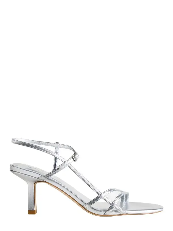 Quince Italian Leather 70mm Strappy Heel - Metallic Silver