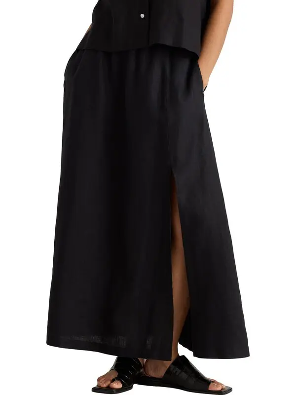 Quince 100% European Linen Maxi Skirt - Black