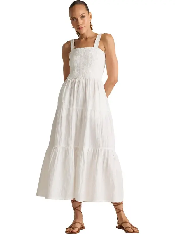 Quince Gauze Smocked Sleeveless Maxi Dress - White