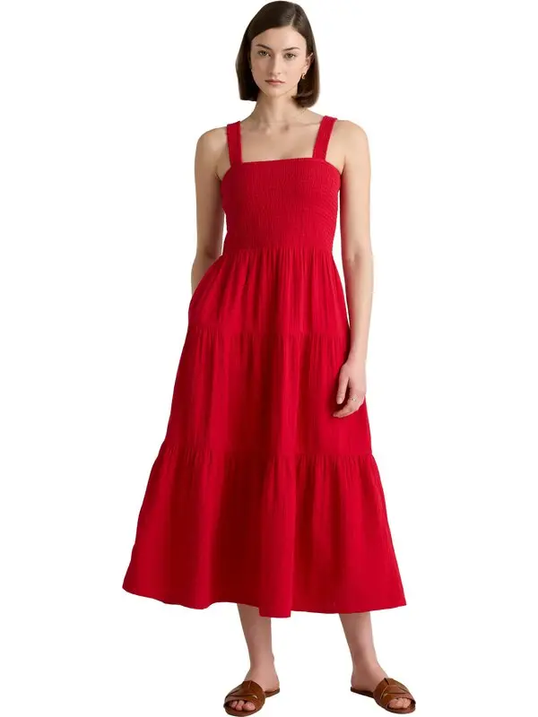Quince Gauze Smocked Sleeveless Maxi Dress - Wild Cherry