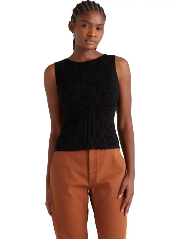 Quince Cotton Cashmere Ribbed Tank Top - Black