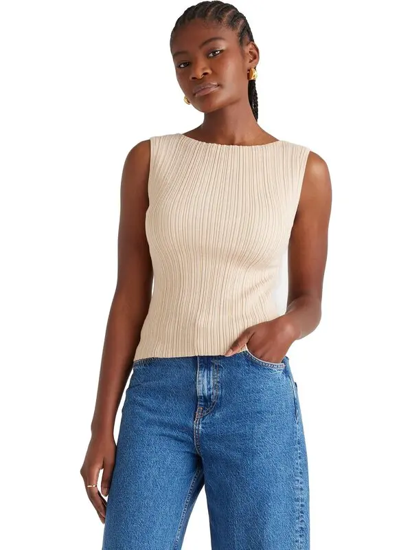 Quince Cotton Cashmere Ribbed Tank Top - Heather Oatmeal